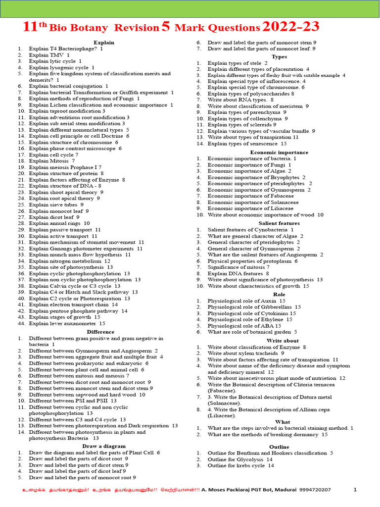 11 Bio Bot 5 EM Mark 2022-23 Q | PDF