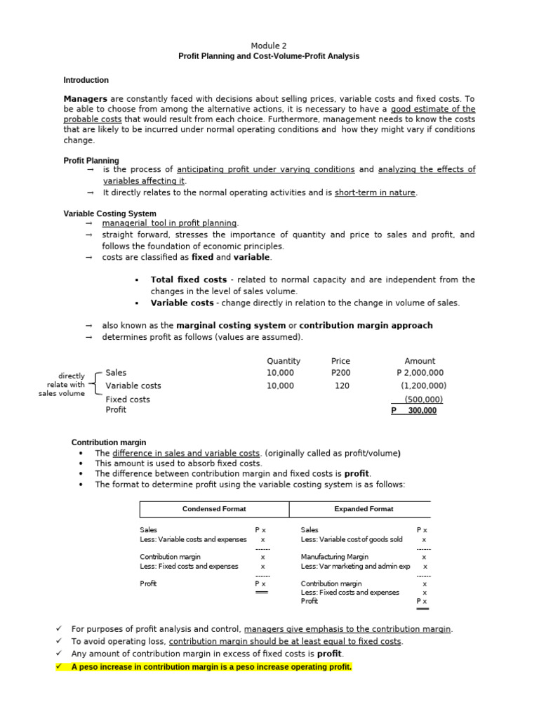 Profit Planning and Cost Volume Profit Analysis 1 | PDF