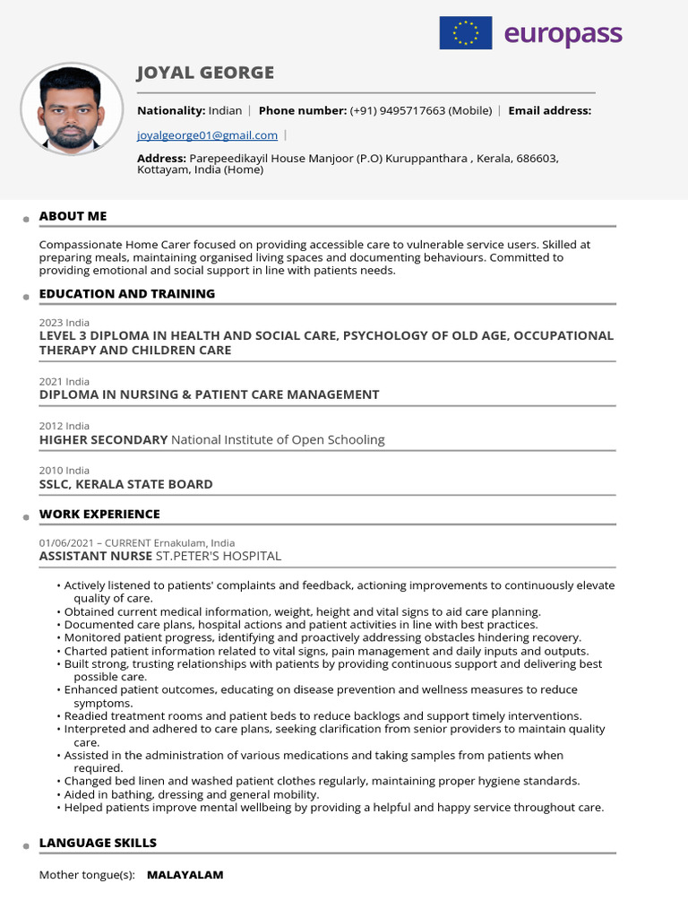 Joyal George Europass 2024 | PDF