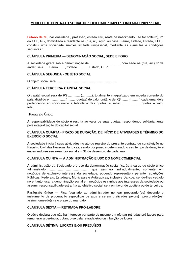 Modelo-de-contrato-unipessoal | PDF