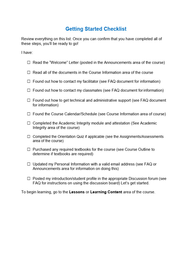 Getting Started Checklist | PDF