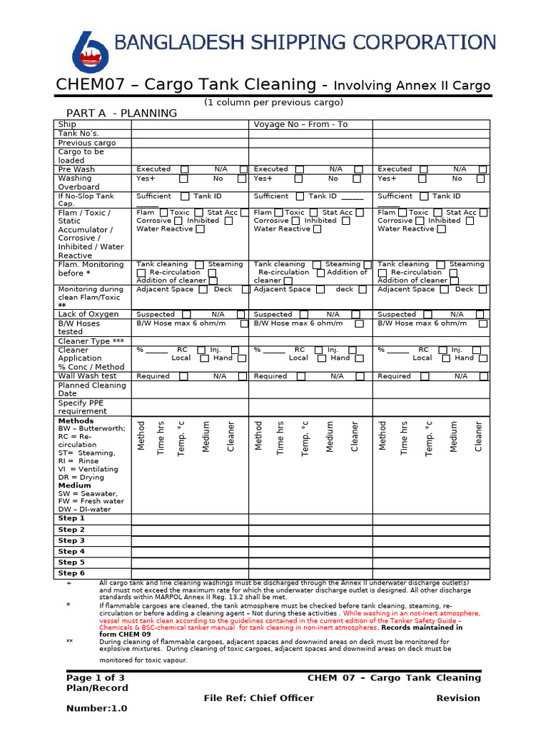 CHEM 07 - Cargo Tank Cleaning Plan | PDF
