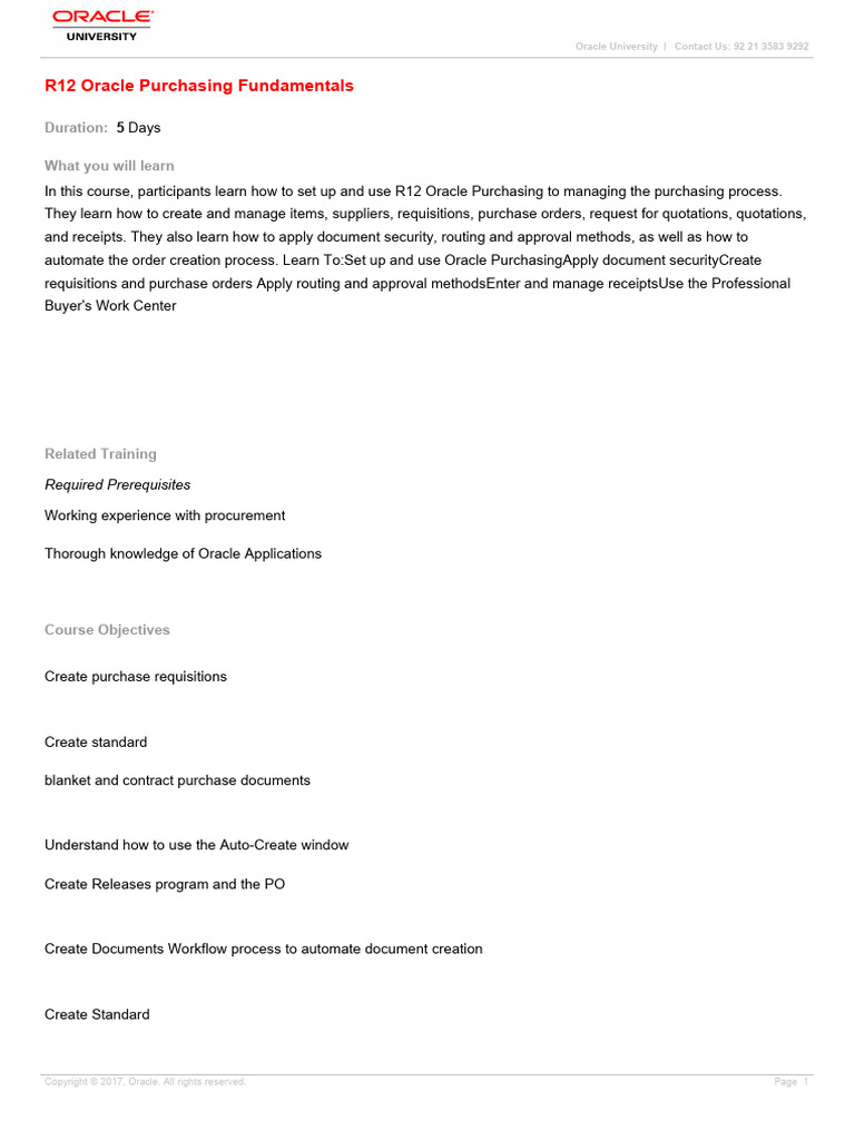 R12 Oracle Purchasing Fundamentals | PDF