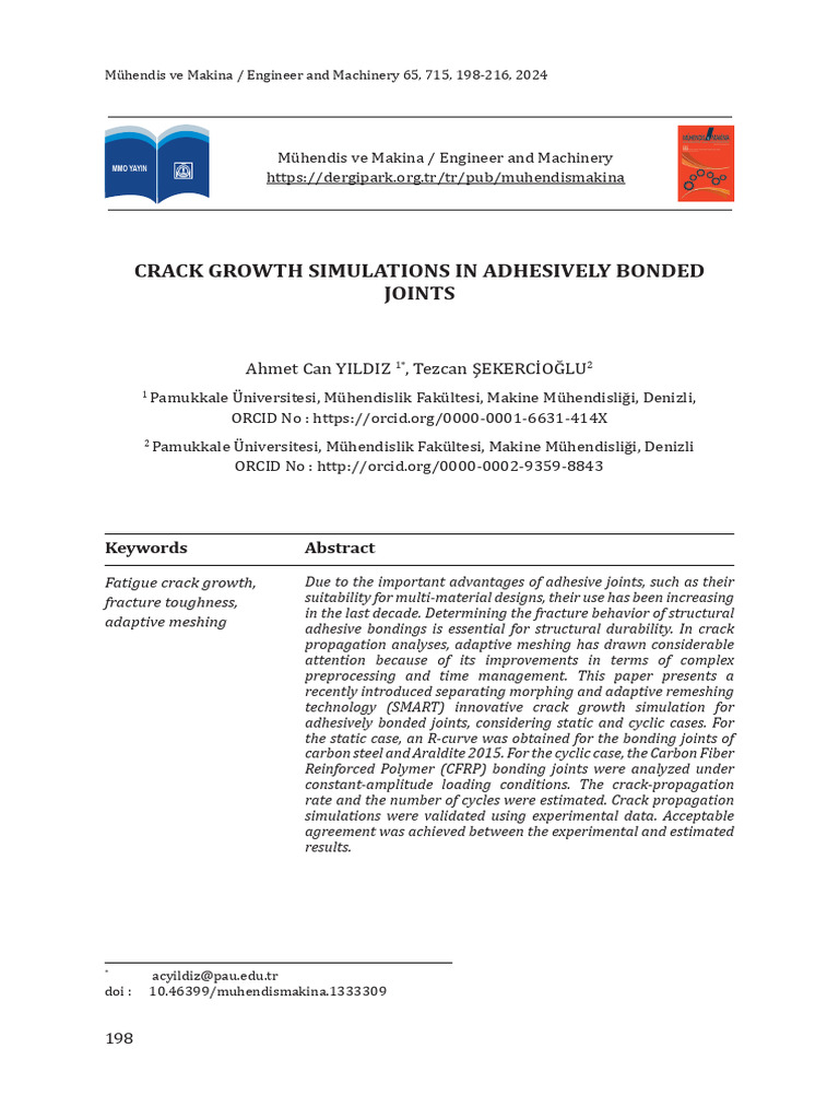 Crack Growth Simulations in Adhesively Bonded Joints: Ahmet Can YILDIZ | PDF