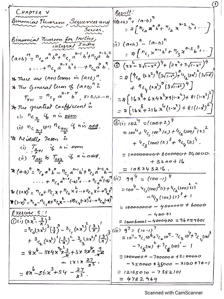 Xi CH 5 Binomial Theorem, Sequences and Series | PDF
