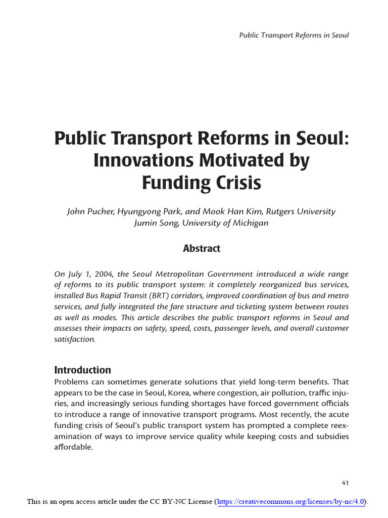 Public Transport Reforms in Seoul Innovations Mo - 2005 - Journal of ...