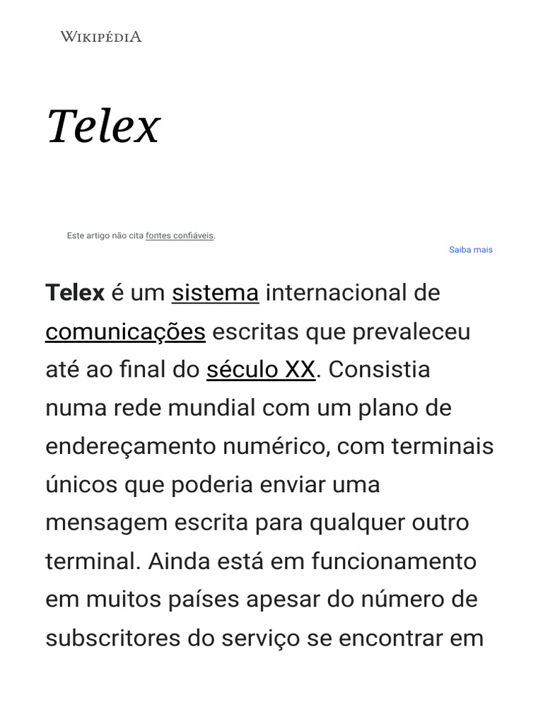 Telex - Wikipédia, A Enciclopédia Livre | PDF