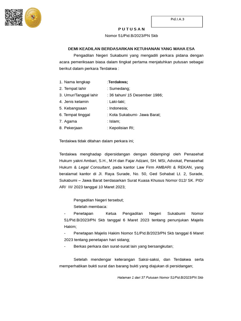 Putusan 51 Pid.b 2023 PN SKB 20241005221654 | PDF