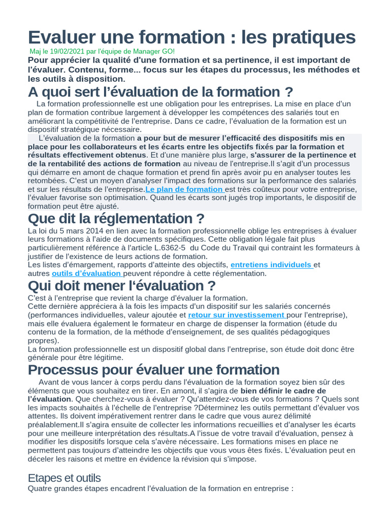 Evaluer Une Formation Les Pratiques | PDF