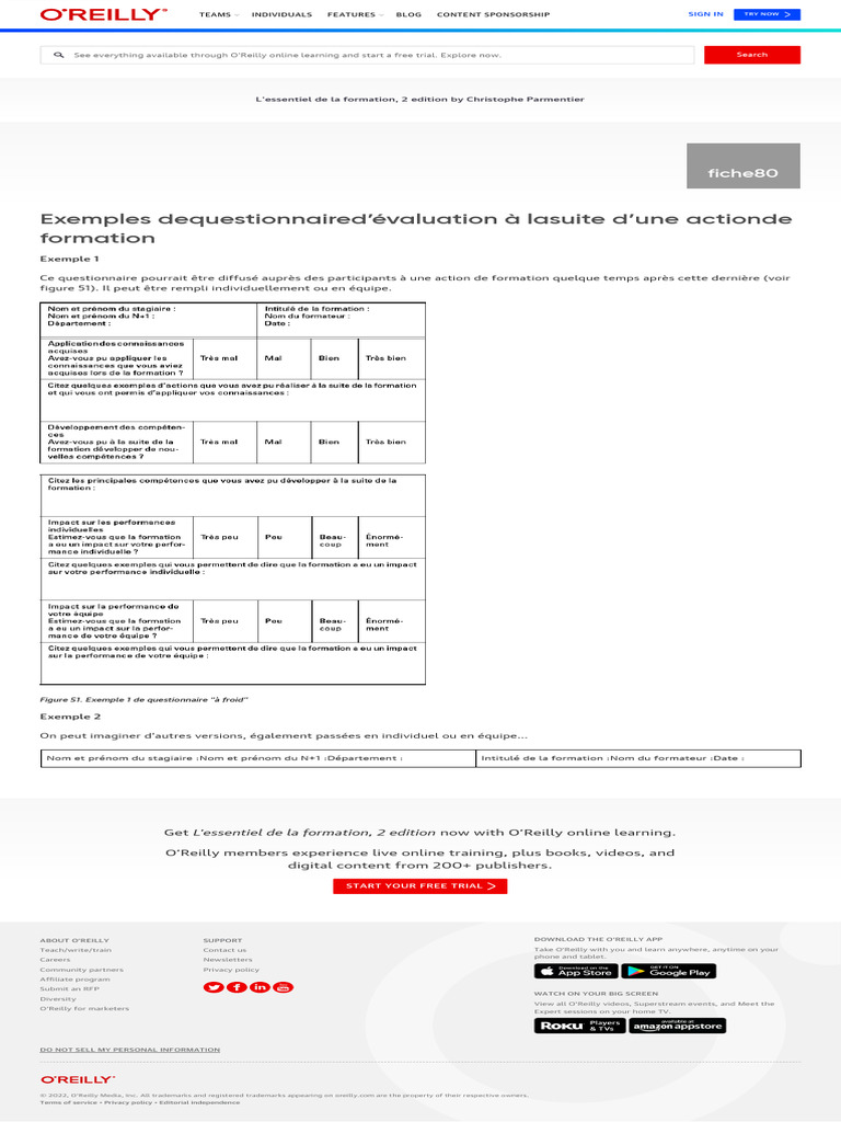 Fiche 80 Exemples de Questionnaire D Évaluation À La Suite D Une Action de Formation - A Froid ...