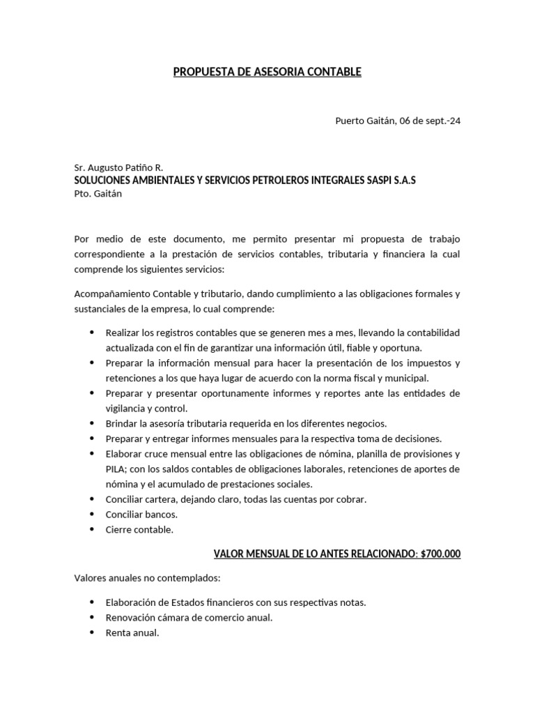Formato Propuesta Contable | PDF