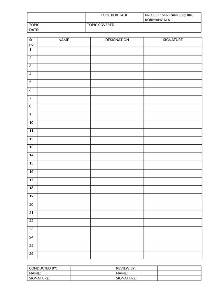 Tool Box Talk Format | PDF