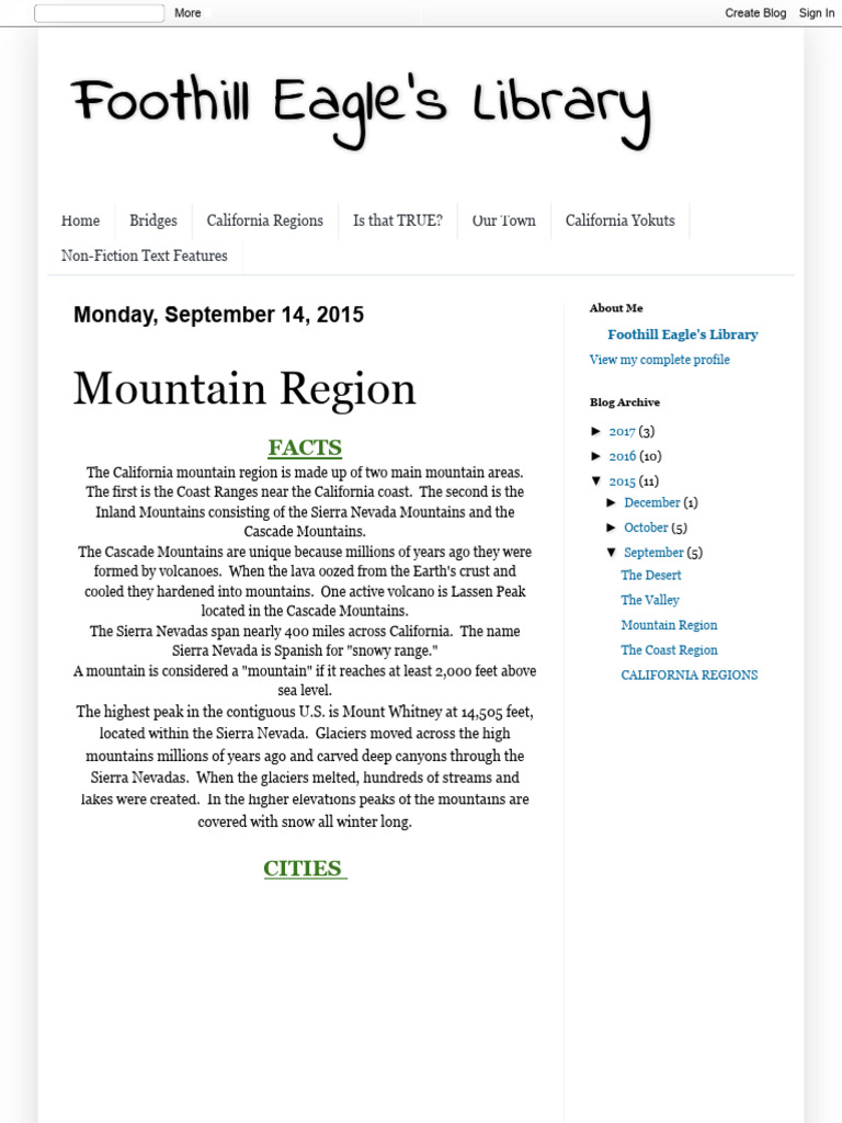 Foothill Eagle's Library - Mountain Region | PDF