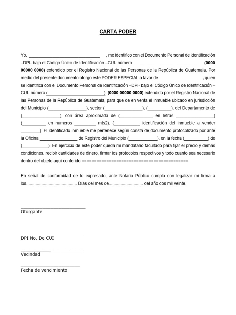 Carta de Poder Especial para Tramites de Propiedad | PDF