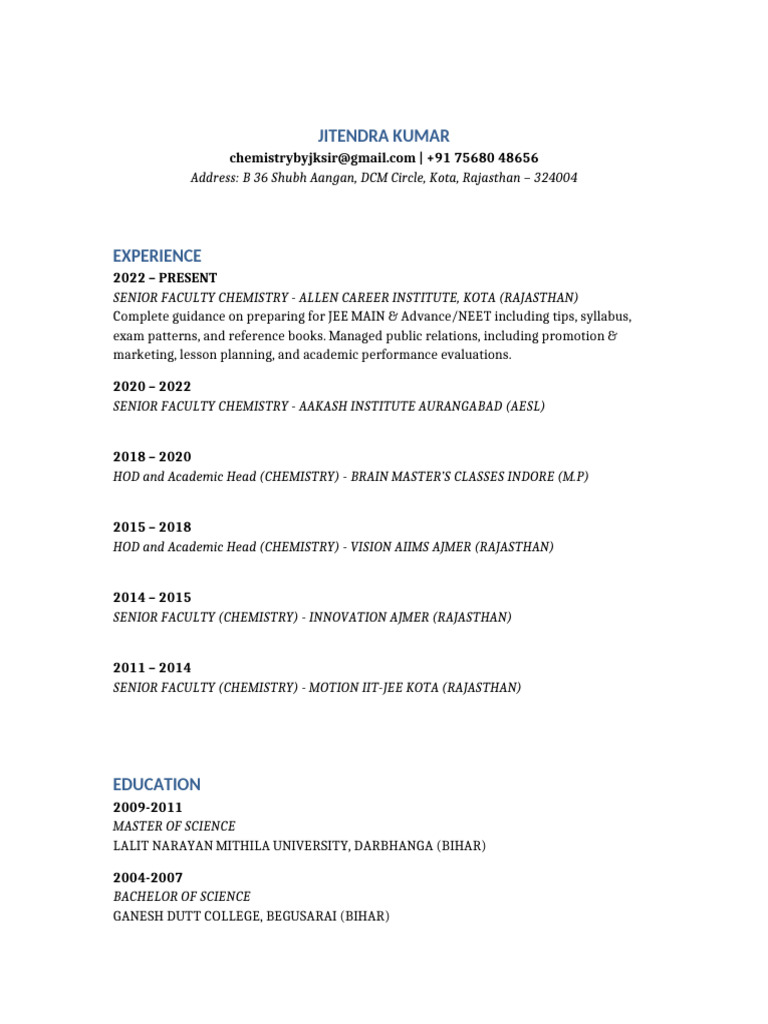 Formatted CV Jitendra Kumar With Image | PDF