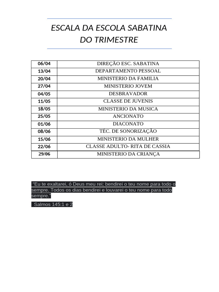 Escala Da Escola Sabatina | PDF