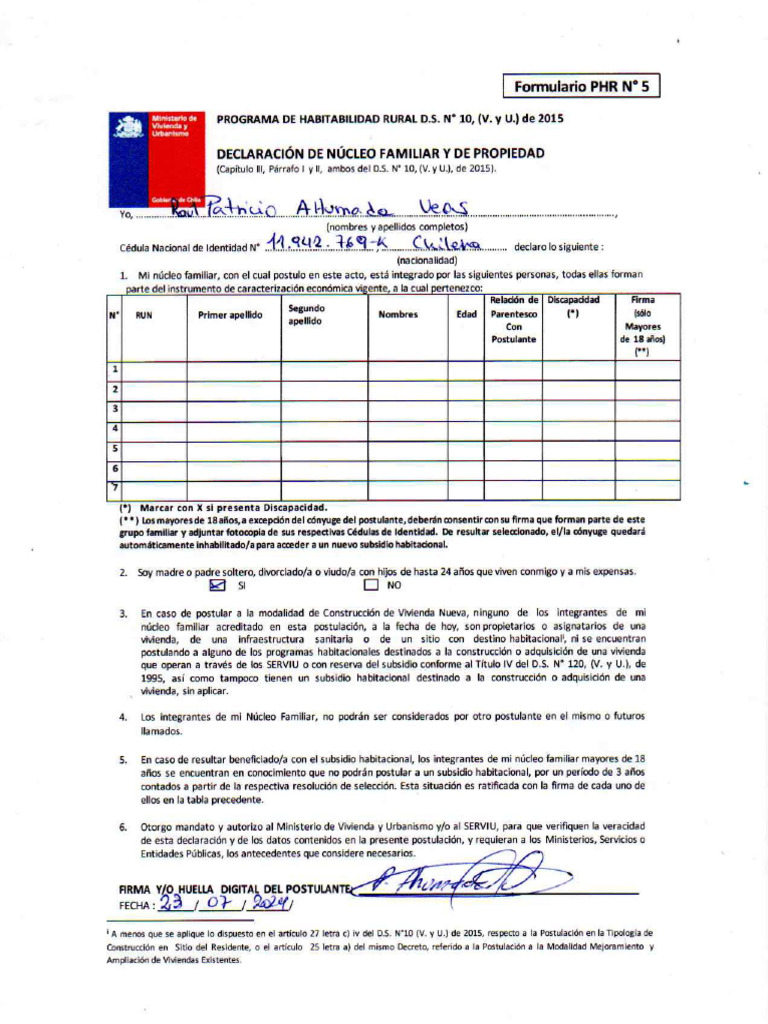 Formulario_PHR_N5 | PDF