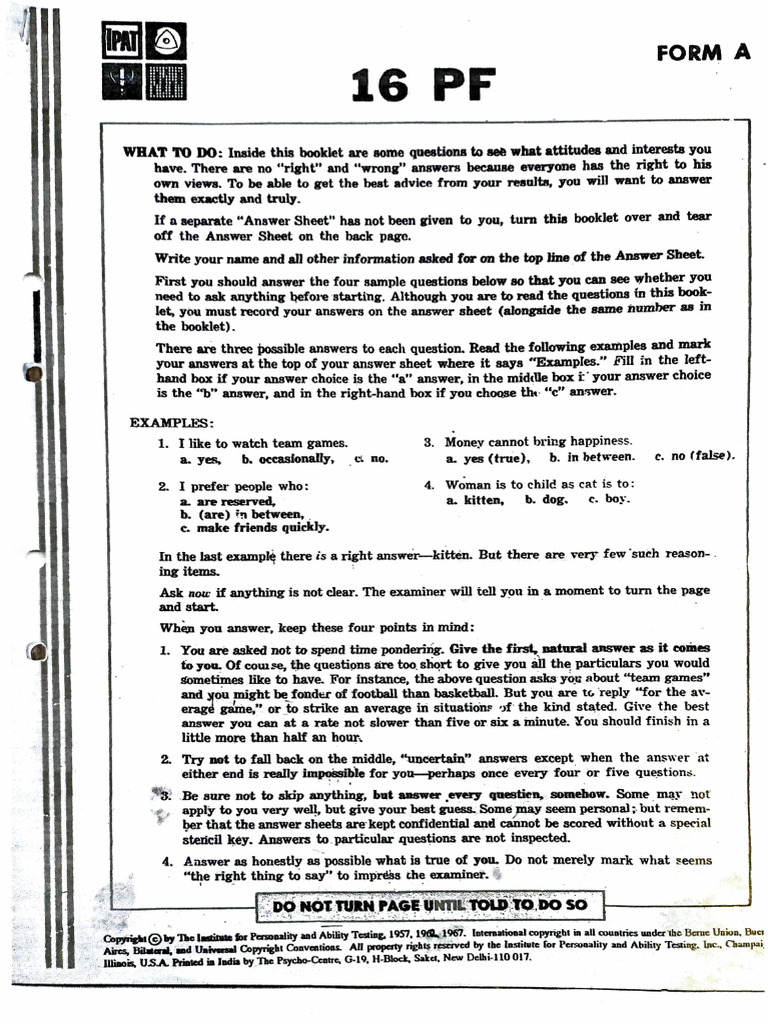 16 PF Questionnaire and Scoring Sheet | PDF