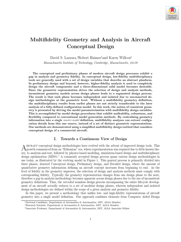 Lazzara Et Al 2012 Multifidelity Geometry and Analysis in Aircraft Conceptual Design | PDF