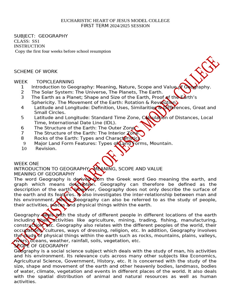 Geography Curriculum for SS1 Students | PDF | Rock (Geology) | Social ...