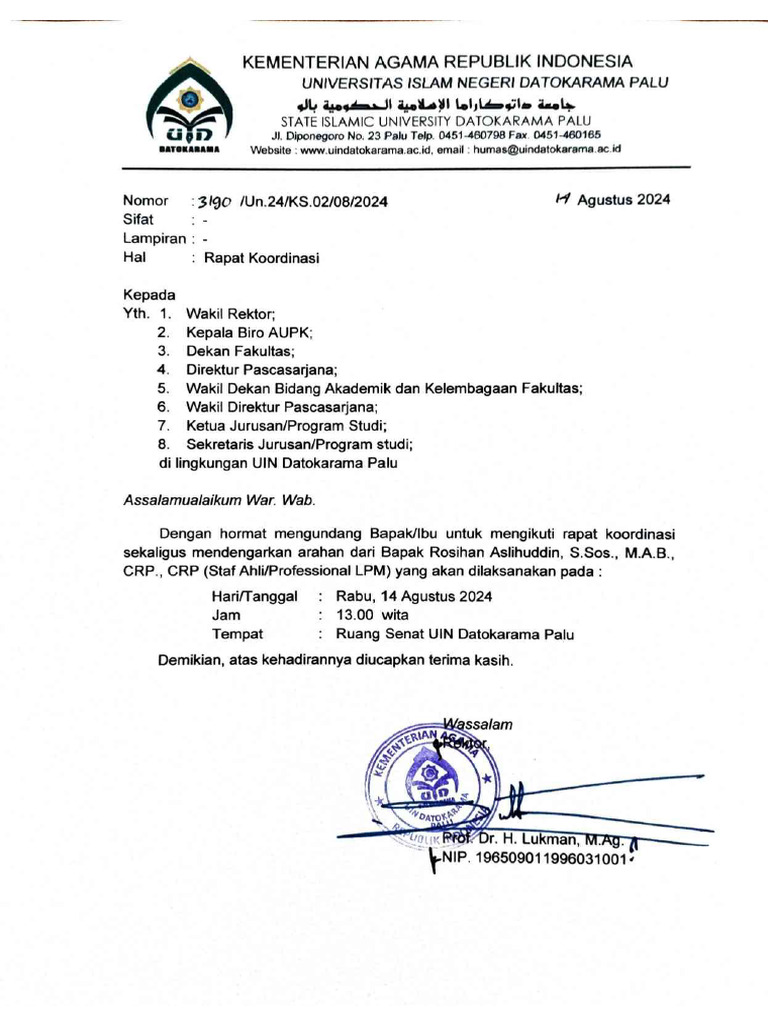 Undangan Rapat Koordinasi | PDF