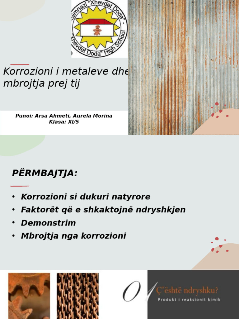 Korrozioni I Metaleve Dhe Mbrojtja Prej Tij: Punoi: Arsa Ahmeti, Aurela ...