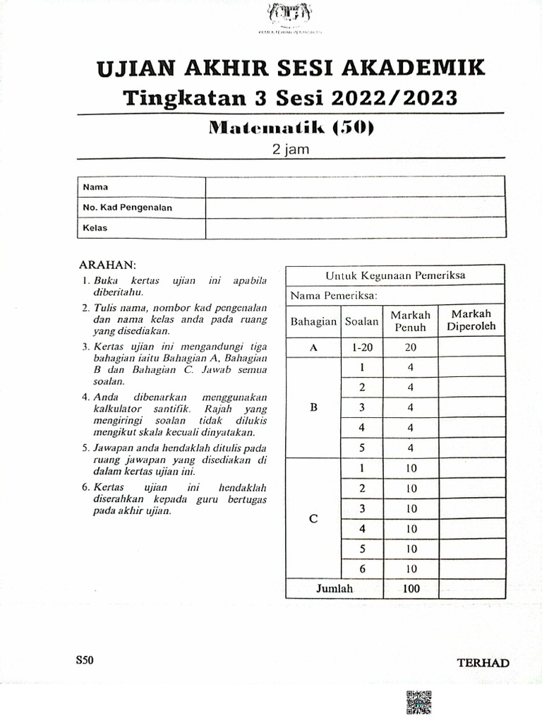 UASA Matematik F3 | PDF