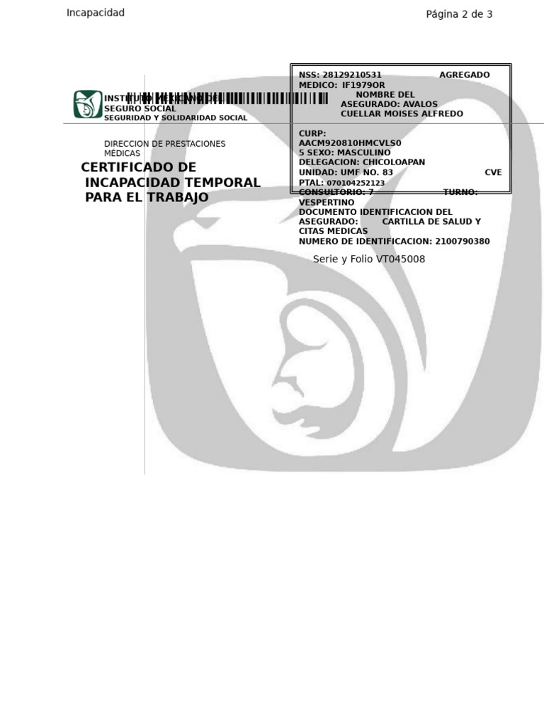 622180827-Incapacidad-Imss-Editable 2 | PDF