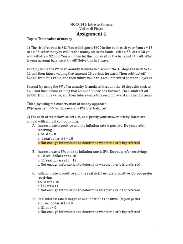 Assignment 1 MGCR 341 | PDF