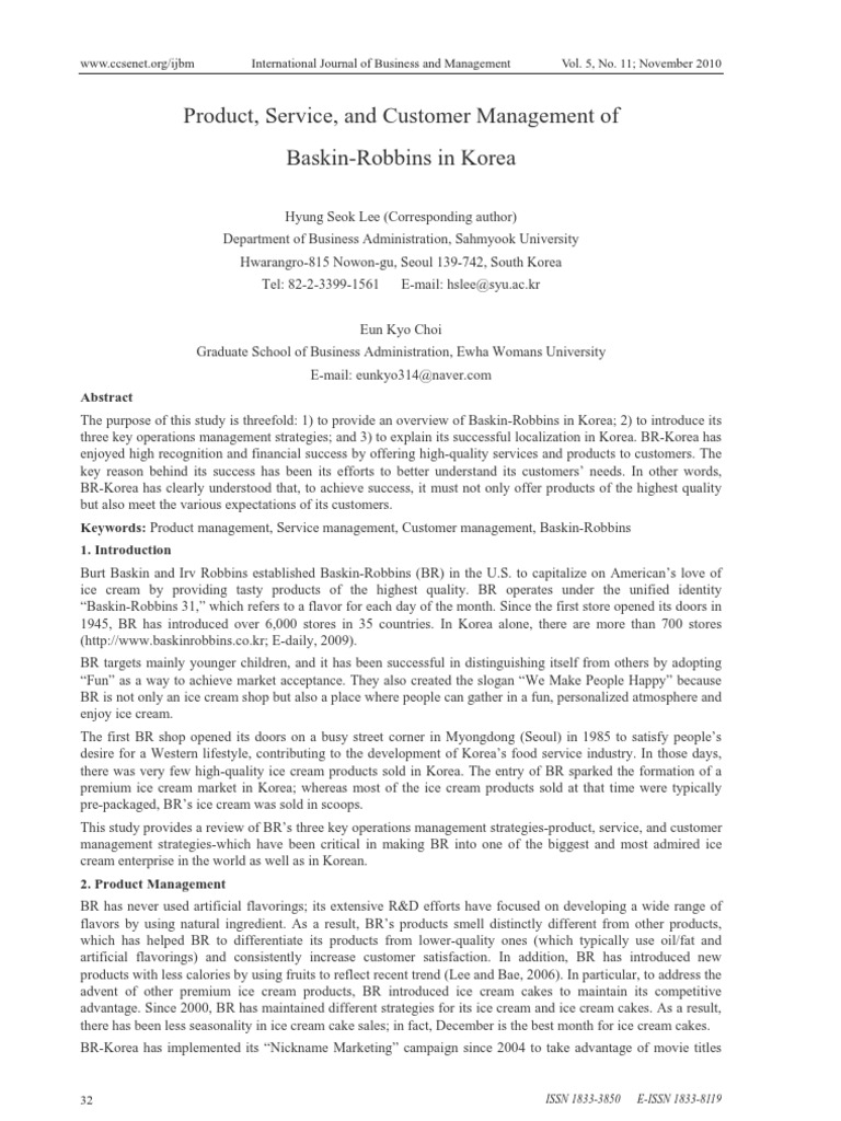 Baskin-Robbins Korea: Management Strategies | PDF | Foods | Business
