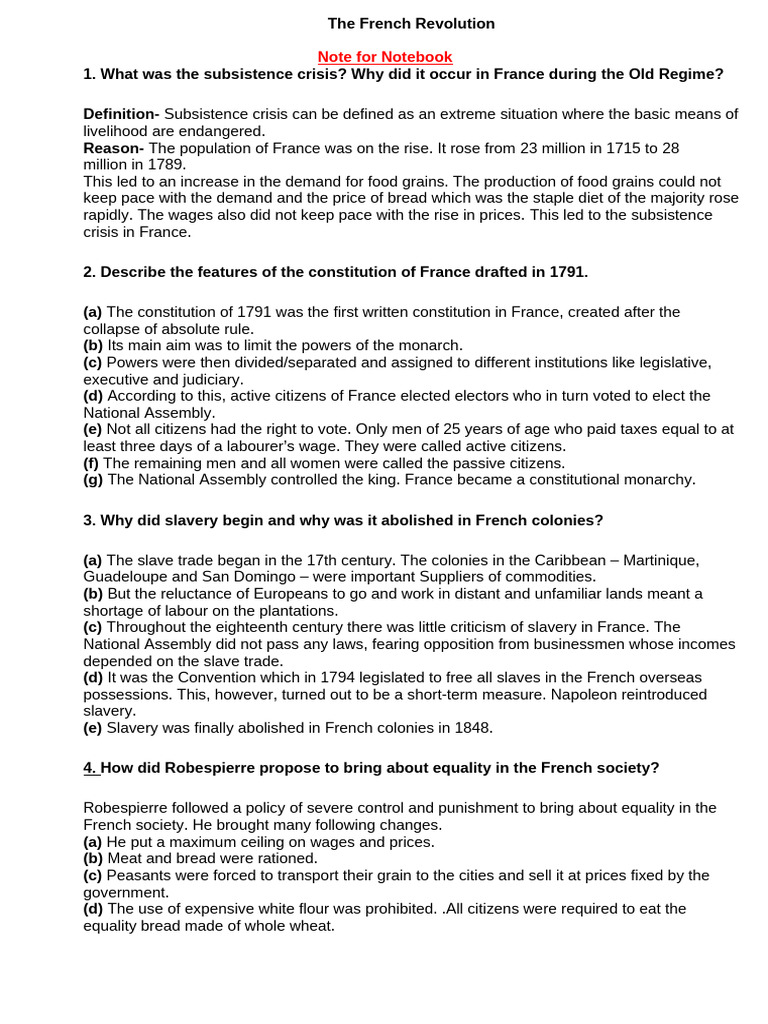 Note For Notebook French Revolution | PDF