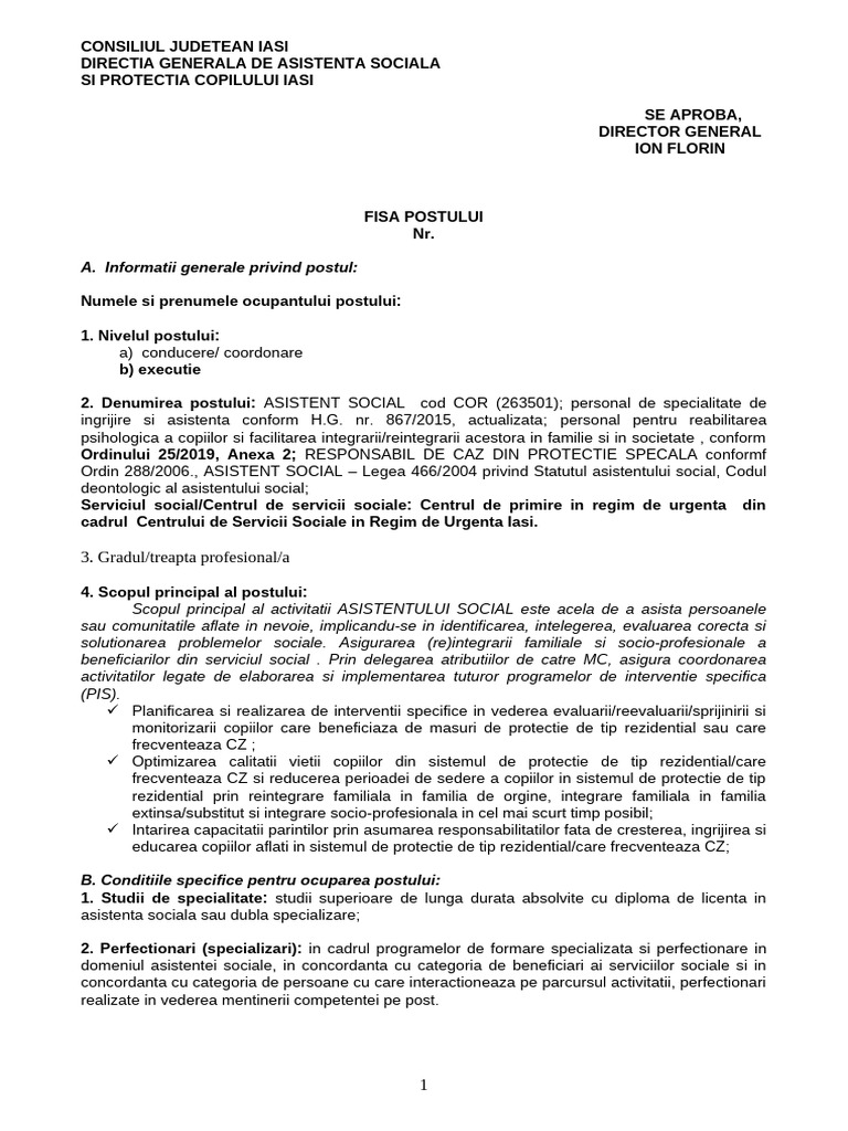 2.Fisa-post-ASISTENT-SOCIAL | PDF