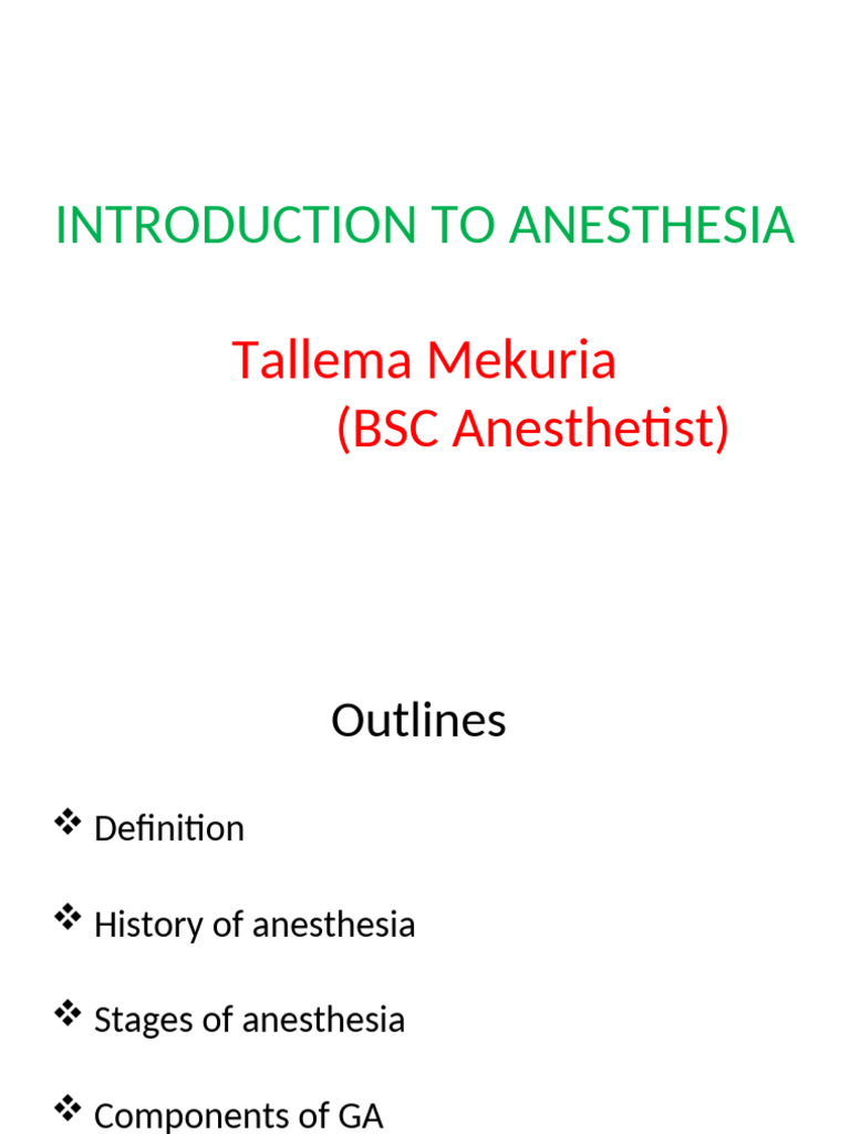 Introduction To Anesthesia | PDF