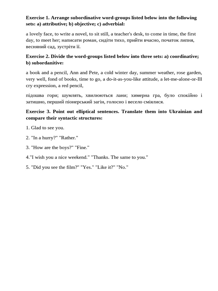 Syntactic Processes Exercise | PDF