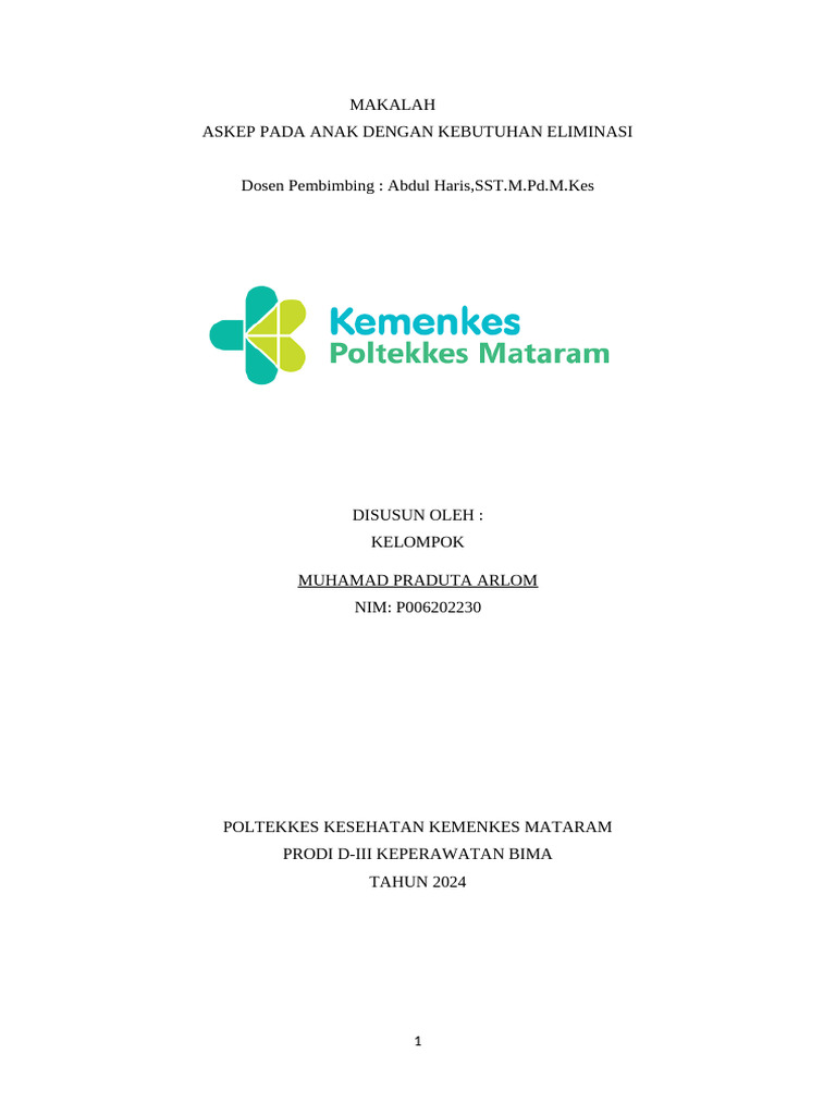 Makalah Muhammad Praduta Arlom Kebutuhan Eliminasi | PDF