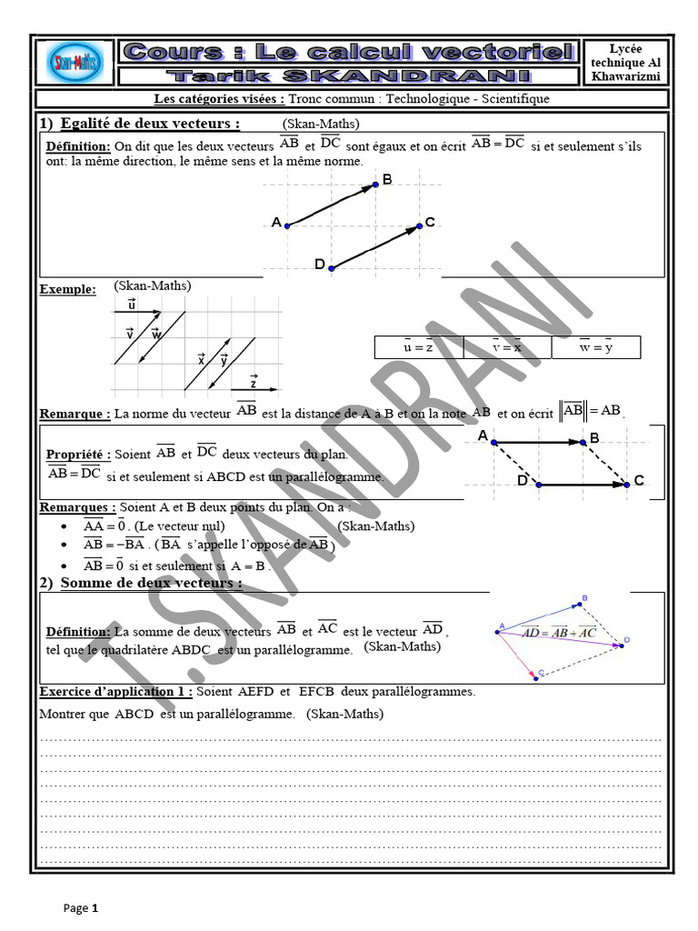 Le Calcul Vectoriel - Cours Final K | PDF