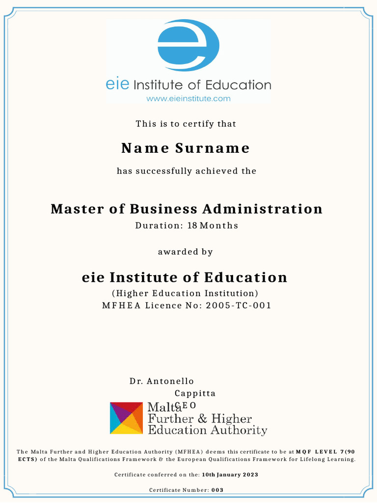 MBA MBATHM MBAAF PGD Eie Certificate Samples-1 | PDF