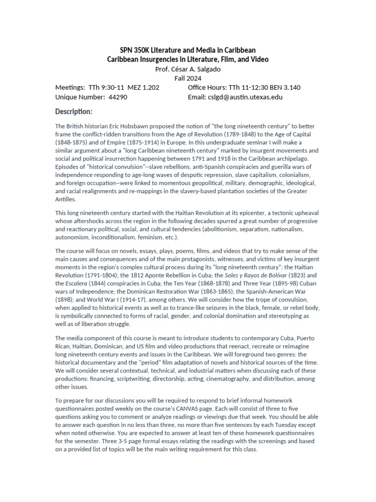 SPN 350K Fall 2024 Salgado Syllabus | PDF