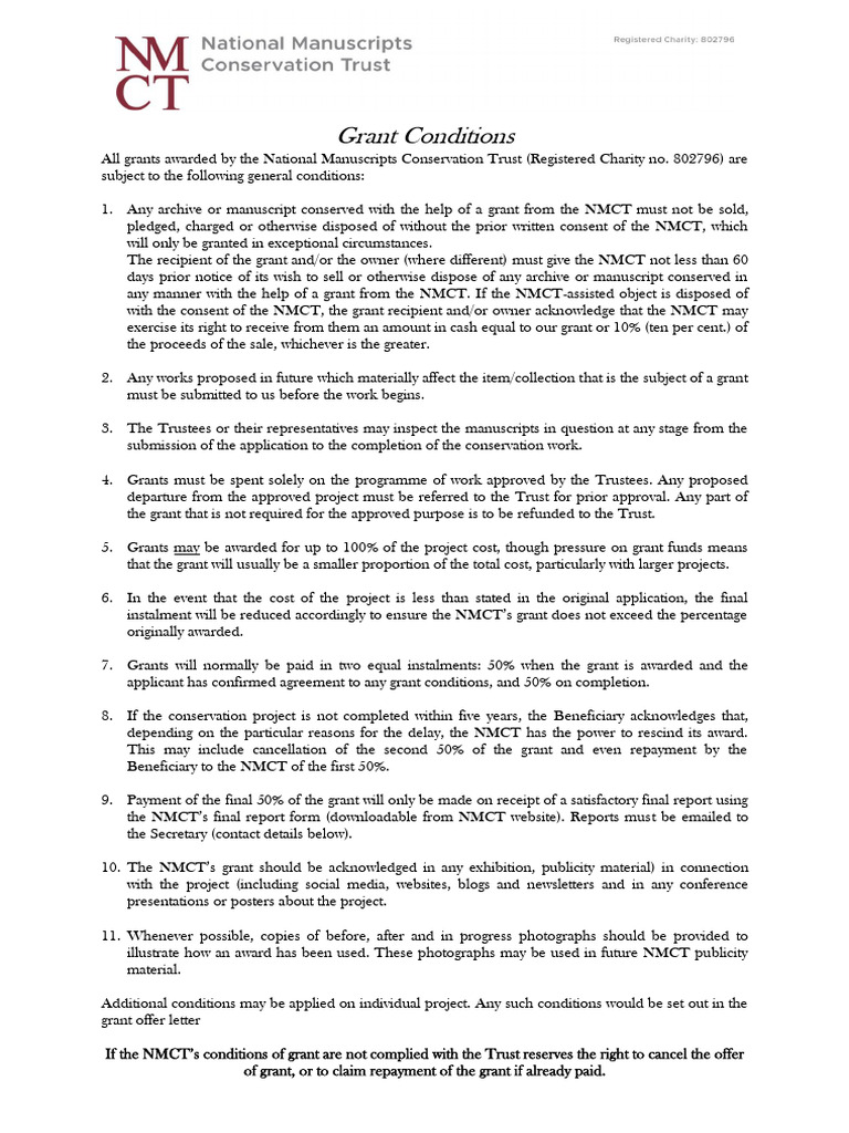NMCT Grant Conditions | PDF