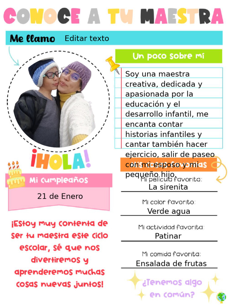 Conoce A Tu Maestra EDITABLE | PDF