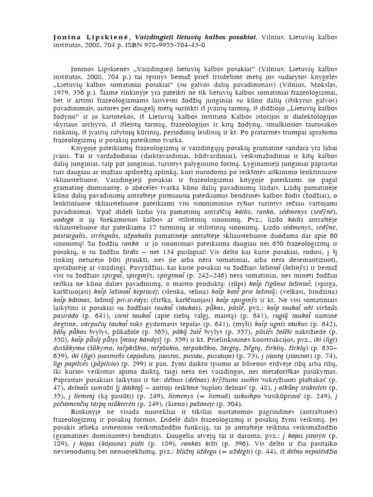 J Lipskiene Vaizdingieji Lietuviu Kalbos Posakiai | PDF