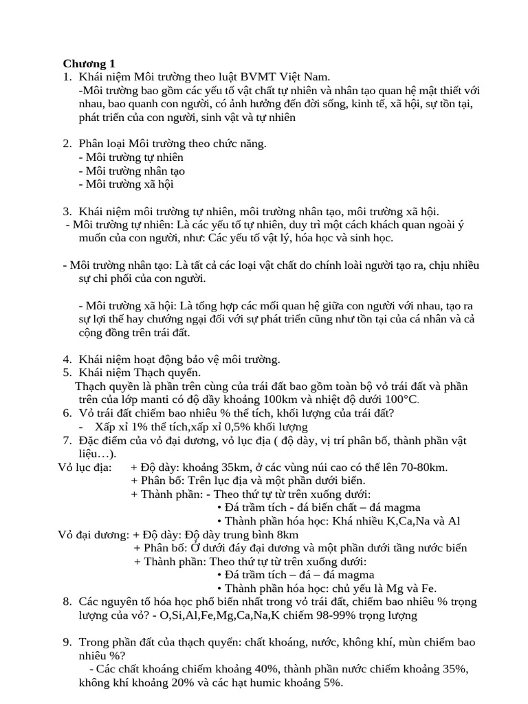 26101.Câu hỏi ôn tập MT&BVMT 2024 | PDF