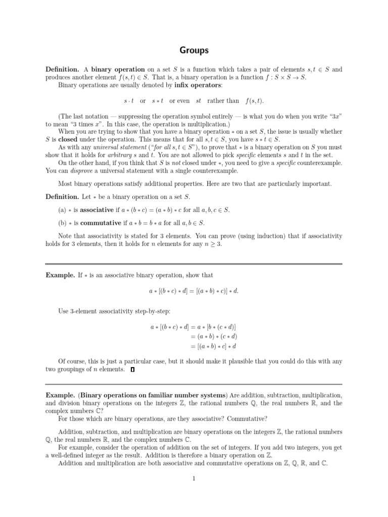 Abstract Algebra Notes Pdf Group Mathematics Integer