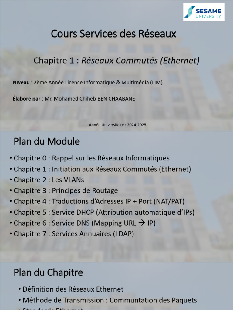 Cours Services Réseaux LIM2 - Chap 1 - Réseaux Ethernet | PDF