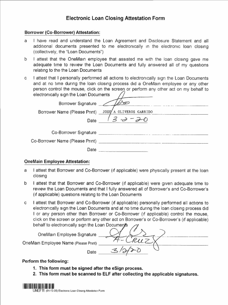 Electronic Loan Closing Attestation Form | PDF