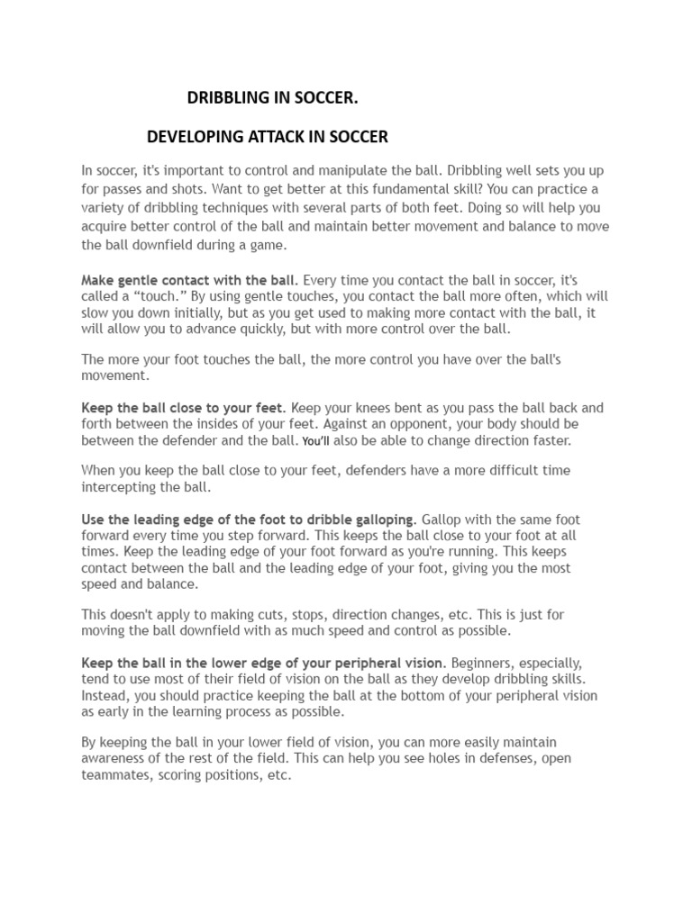 Dribbling in Soccer. Developing Attack | PDF