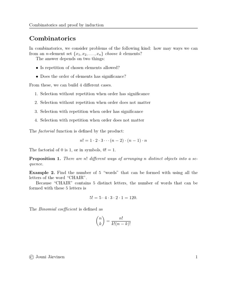 Lecture5 - Combinatorics and Proof by Induction | PDF