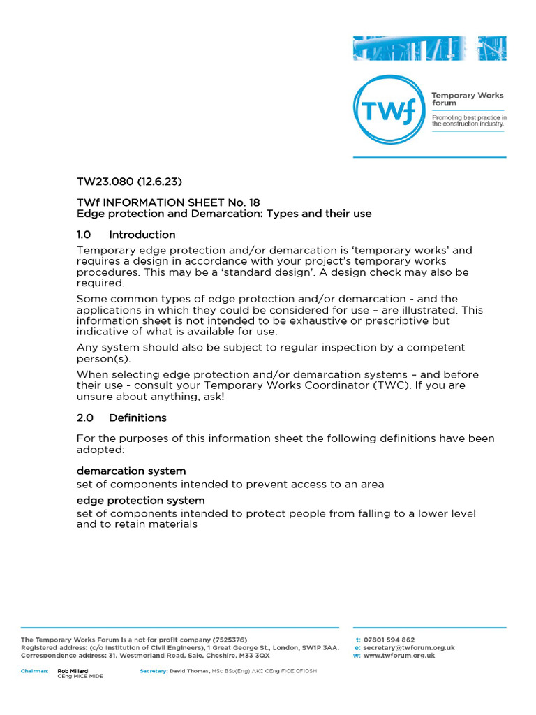 TW23.080 - TWF Information Sheet No 18 - Edge Protection and Demarcation - 12.6.23 | PDF