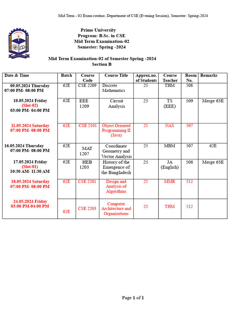 Updated_CSE_Eve_-Spring-2024-Mid-Exam-02_Routine (1) | PDF