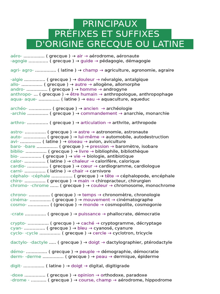 PRINCIPAUX Prefixes Et Suffixes | PDF